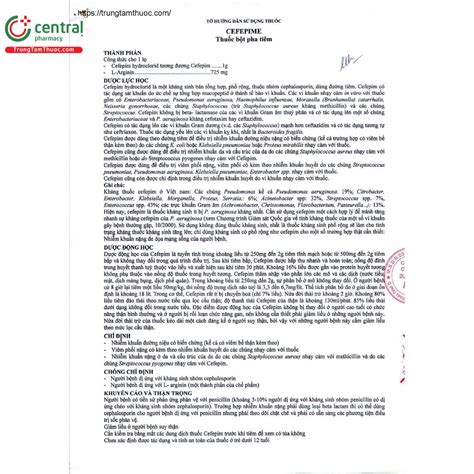 Thuốc Cefepime 1g Am Vi điều Trị Nhiễm Khuẩn đường Tiết Niệu Có Biến Chứng