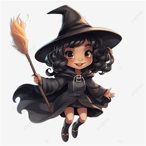 빗자루를 타고 날아다니는 만화 귀여운 작은 젊은 흑인 마녀 아이 할로윈 코스프레 할로윈 소녀 마녀 빗자루 Png 일러스트 및 이미지 에 대한 무료 다운로드 Pngtree