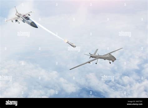 Un Chasseur De Combat Lance Des Missiles Sur Une Cible Un Drone