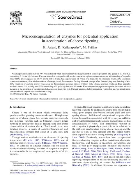 Pdf Microencapsulation Of Enzymes For Potential Application In Acceleration Of Cheese Ripening