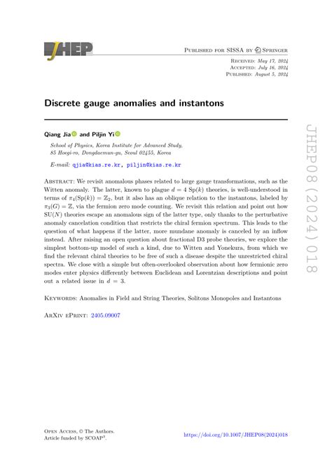Pdf Discrete Gauge Anomalies And Instantons