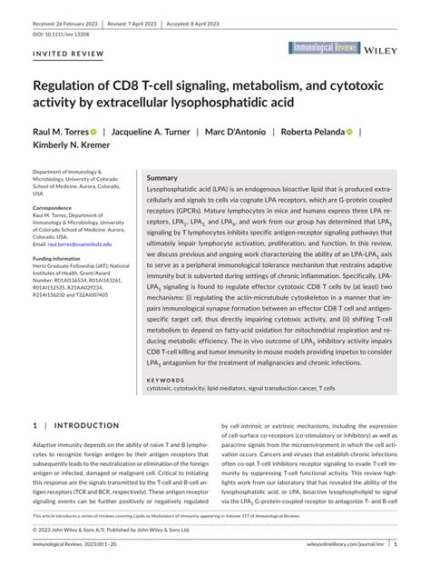 Regulation Of Cd8 T‐cell Signaling Metabolism And Cytotoxic Activity