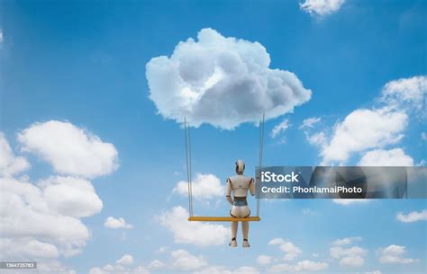 흐린 하늘에서 스윙에 Ai 로봇 3차원 형태에 대한 스톡 사진 및 기타 이미지 3차원 형태 고독 부정적인 감정 표현 꿈같은 Istock