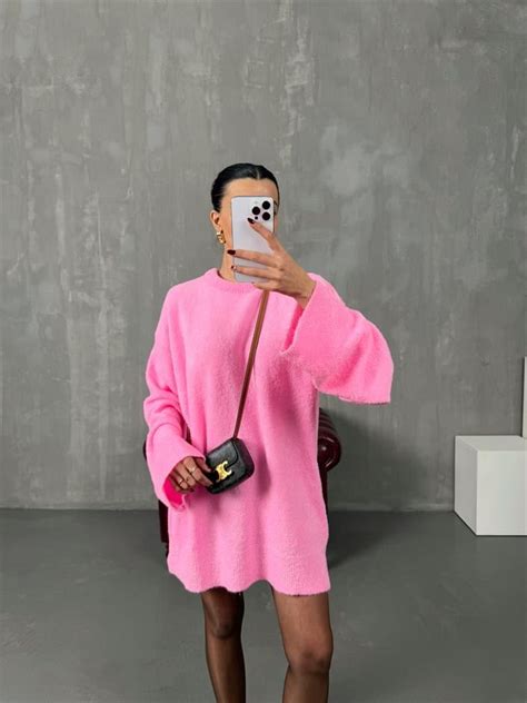 Arow Pembe Triko Oversize Kazak