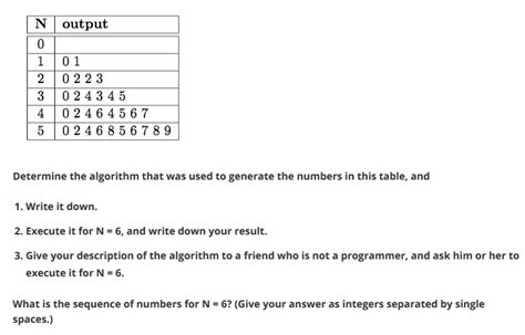 algorithms what is the sequence of numbers for n 6 computer