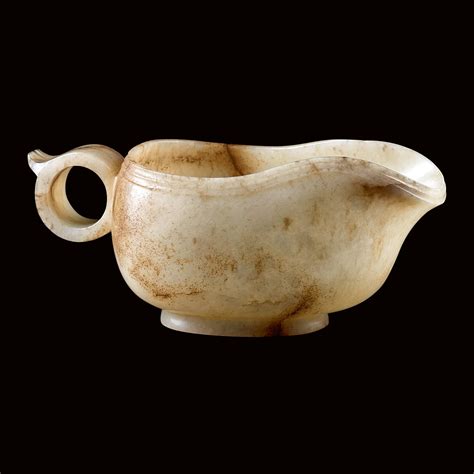 An Archaistic Jade Handled Cup Yi Ming Dynasty 明 仿古玉匜 Monochrome