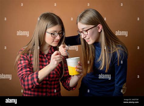Ice Cream Sundae Sisters Sharing Ice Cream Sundaes Sister
