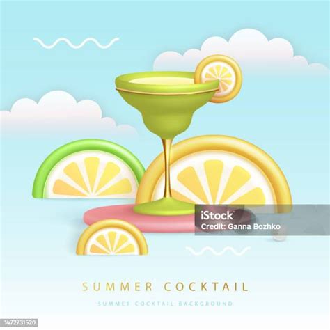 3d 플라스틱 칵테일과 열대 과일이 있는 여름 칵테일 파티 포스터 벡터 그림 0명에 대한 스톡 벡터 아트 및 기타 이미지 0명 3차원 형태 강단 Istock