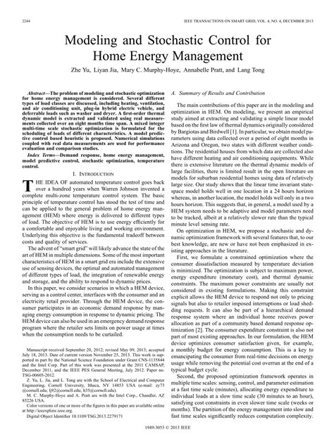 Pdf Modeling And Stochastic Control For Home Energy Management