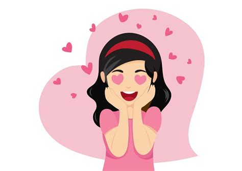 Premium Vector Cute Cartoon Girl With Heart Shaped Eyes And Falling In Love Flat Vector