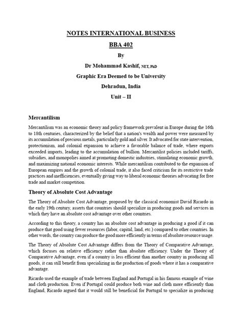Notes International Business Unit 2 Pdf Balance Of Payments Mercantilism