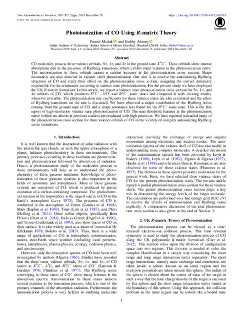 Pdf Photoionization Of Co Using R Matrix Theory