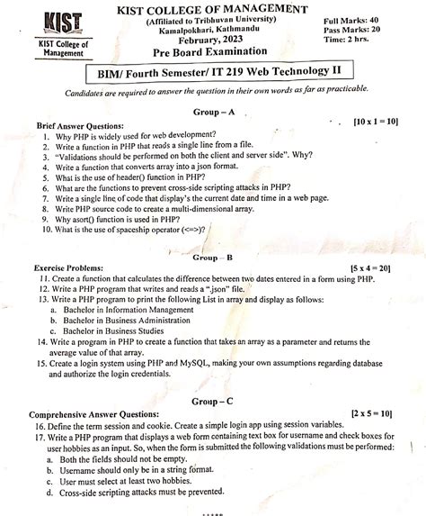 KIST 4th SEM Pre Board 2023 BIM STUDY Notes