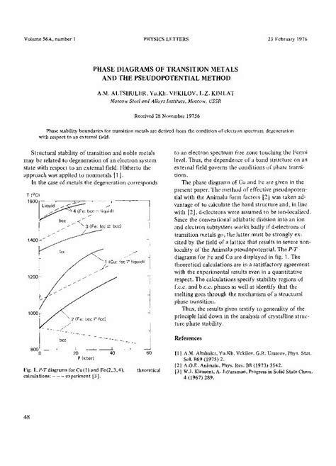 Pdf Phase Diagrams Of Transition Metals And The Pseudopotential