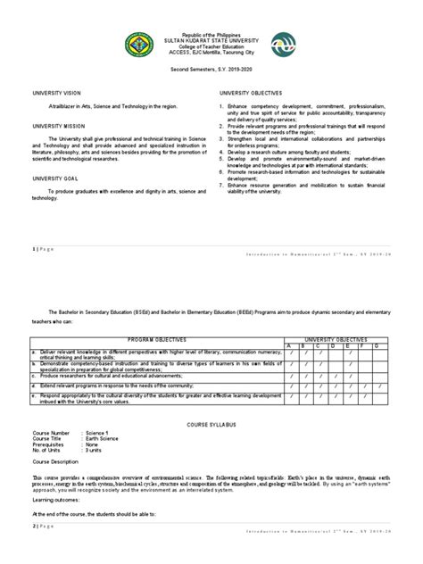 Earth Science Syllabus Pdf Earth Science