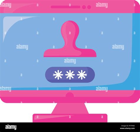 Computer With User Password Over White Background Vector Illustration
