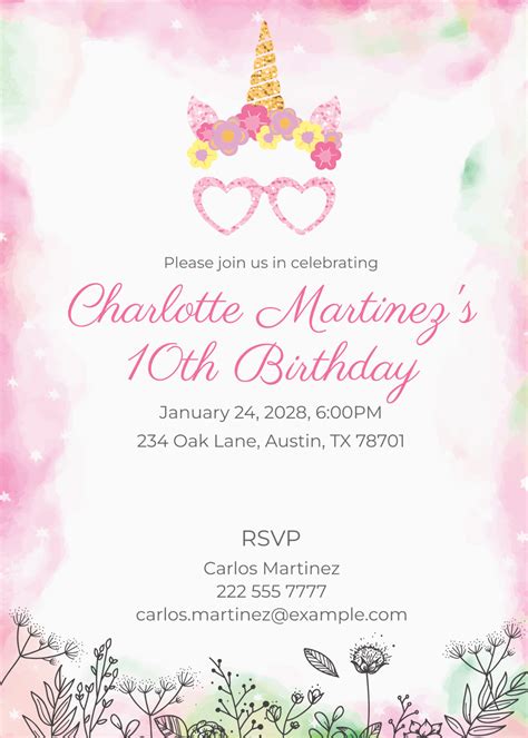 Girl Birthday Party Invitation Template Edit Online And Download