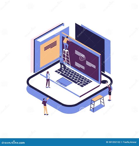 School Subject Computing Flat Style Isometric Illustration Vector
