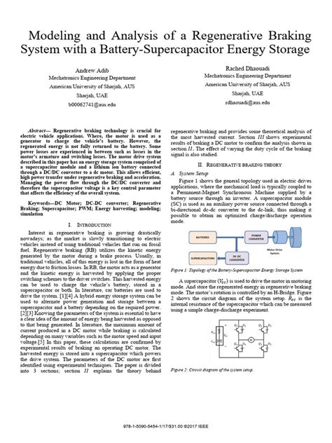 Modeling And Analysis Of A Regenerative Braking System With A Battery Supercapacitor Energy