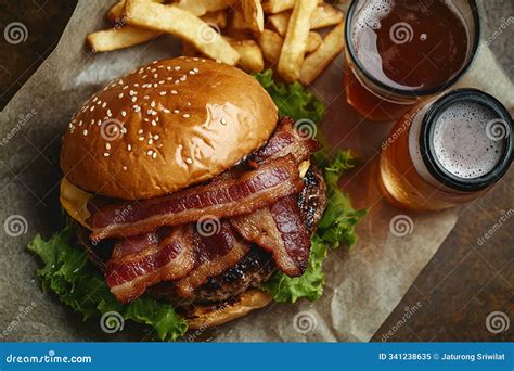 Bbq Bacon Burger Hamburger Food Product Mockup Isolated On White