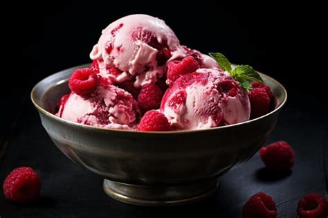 Raspberry Ripple Ice Cream Sweet Creamy Ice Cream Wafer Photography Premium Ai Generated Image