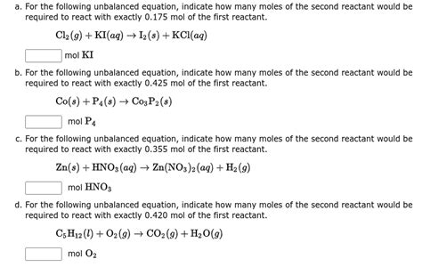 Solved A For The Following Unbalanced Equation Indicate Chegg
