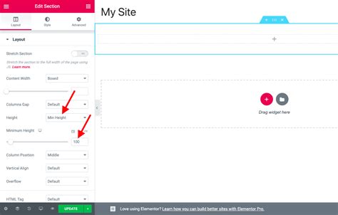 how to reduce section height in elementor without code