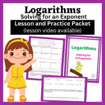 Logarithms Solving For An Exponent Worksheet And Lesson TPT