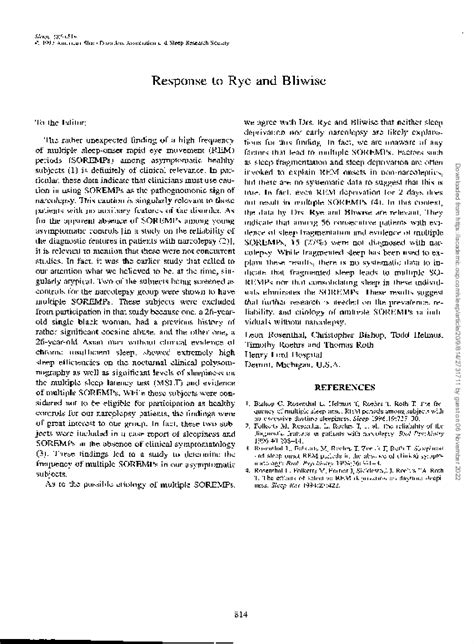 Pdf Response To Rye And Bliwise