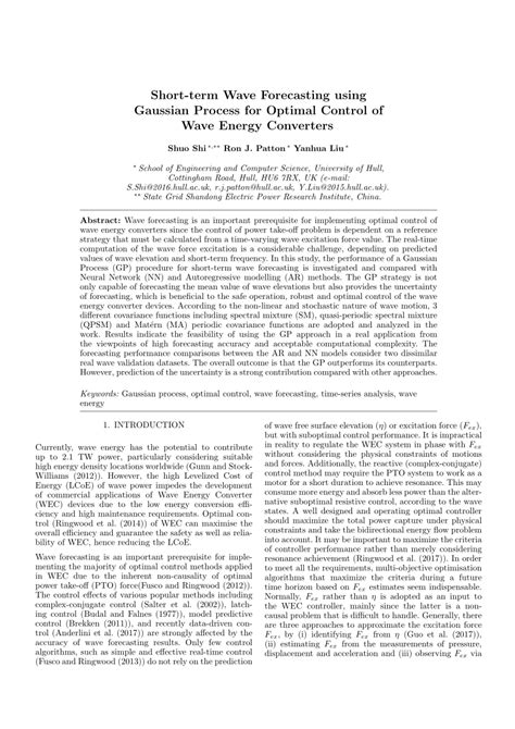 Pdf Short Term Wave Forecasting Using Gaussian Process For Optimal