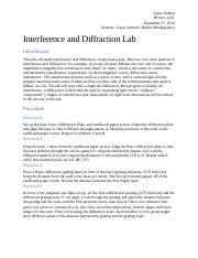 Interference Diffraction Lab Report Arjun Tandon Physics L September Partners