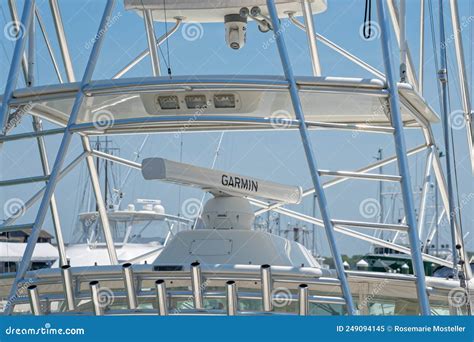 Garmin Marine Radar Antenna Mounted On A Boat Editorial Image