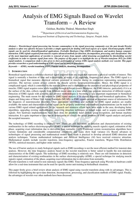 Pdf Analysis Of Emg Signals Based On Wavelet Transform A Review