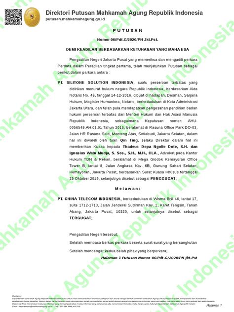 Putusan 6 Pdt G 2020 Pn Jkt Pst 20220815211852 Pdf