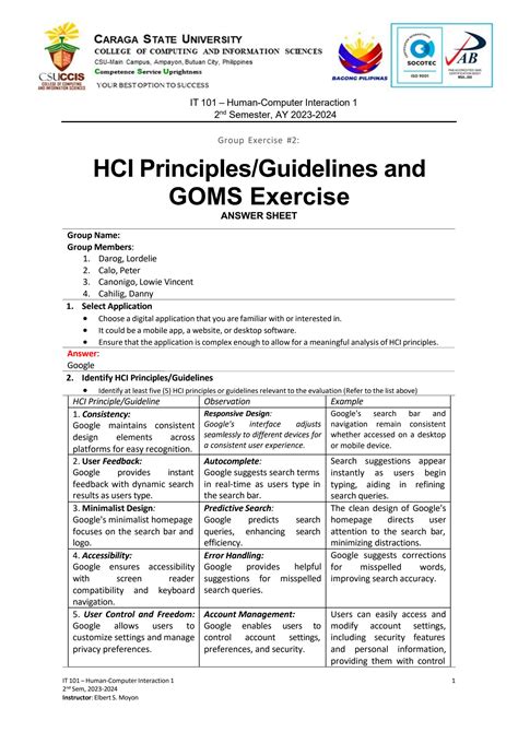 SOLUTION Hci Principles Guidelines And Goms Exercise Studypool