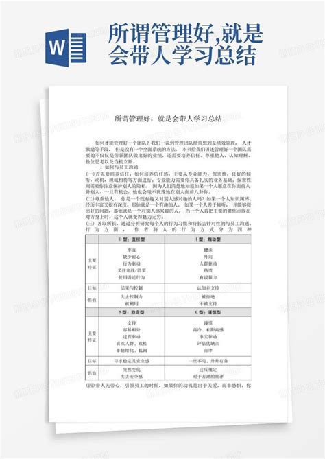 所谓管理好 就是会带人学习总结Word模板下载 编号qnbyybpo 熊猫办公