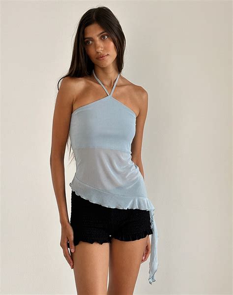 Light Blue Mesh Halterneck Top Arabella Motelrocks Com Us
