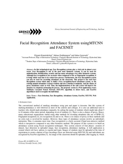 Facial Recognition Attendance System Usi Download Free Pdf Microsoft Excel Biometrics