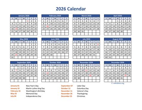 Wiki Calendar 2026 Printable