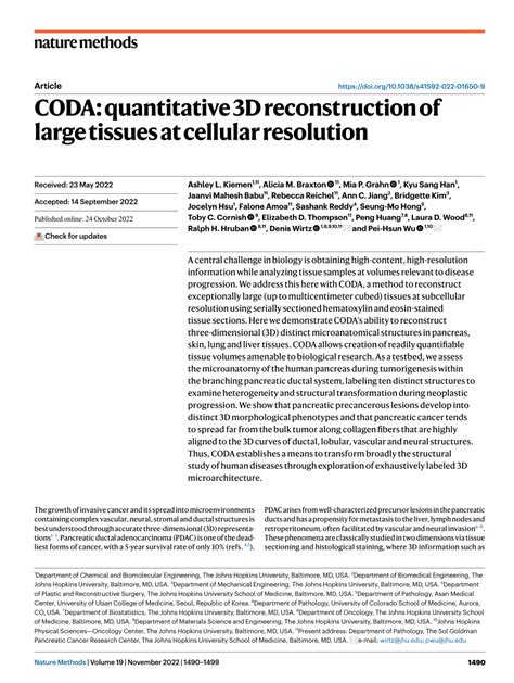 Pdf Coda Quantitative 3d Reconstruction Of Large Tissues At Cellular