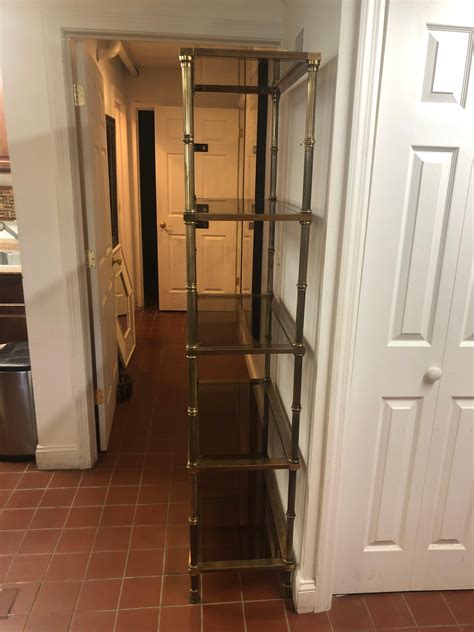 Hollywood Regency Brass And Smoked Glass Etagere For Sale At 1stdibs