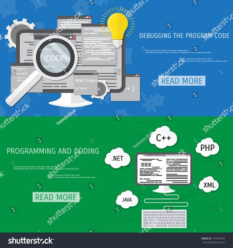 Vector Flat Concept Programming Coding Network เวกเตอร์สต็อก ปลอดค่า