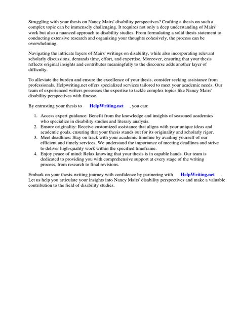 Nancy Mairs Disability Thesis Statement Pdf Disability Expert