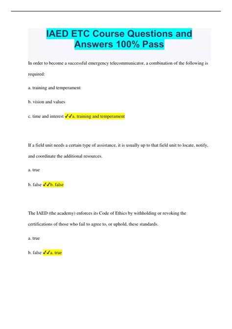 Iaed Etc Course Questions And Answers 100 Pass Iaed Etc Course