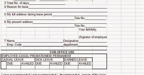 Employee Leave Application Format In Excel For Office