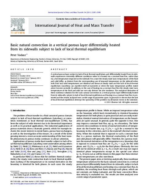 Pdf Basic Natural Convection In A Vertical Porous Layer Differentially Heated From Its