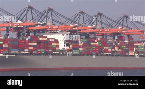 Container Ship Unloading At Automated Container Terminal Euromax