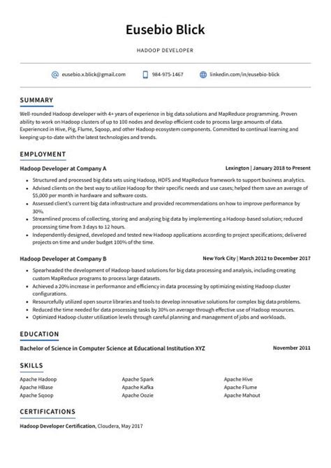 Hadoop Developer Resume Cv Example And Writing Guide