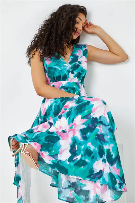 Green Sleeveless Floral Print Maxi Dress Roman Uk