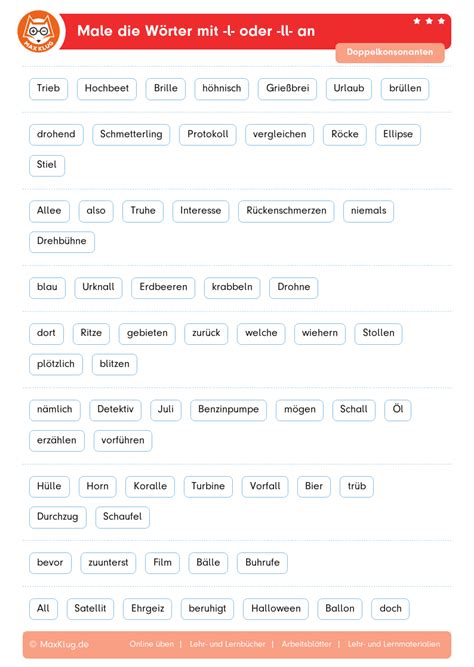 Male Die Wörter Mit L Oder Ll An